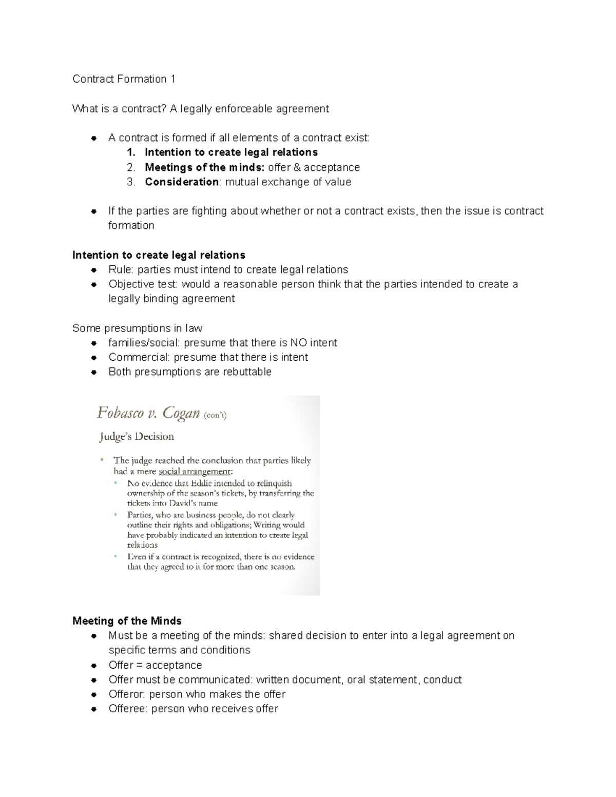CLAW - Lecture AND Slides - Contract Formation 1 What is a contract? A ...