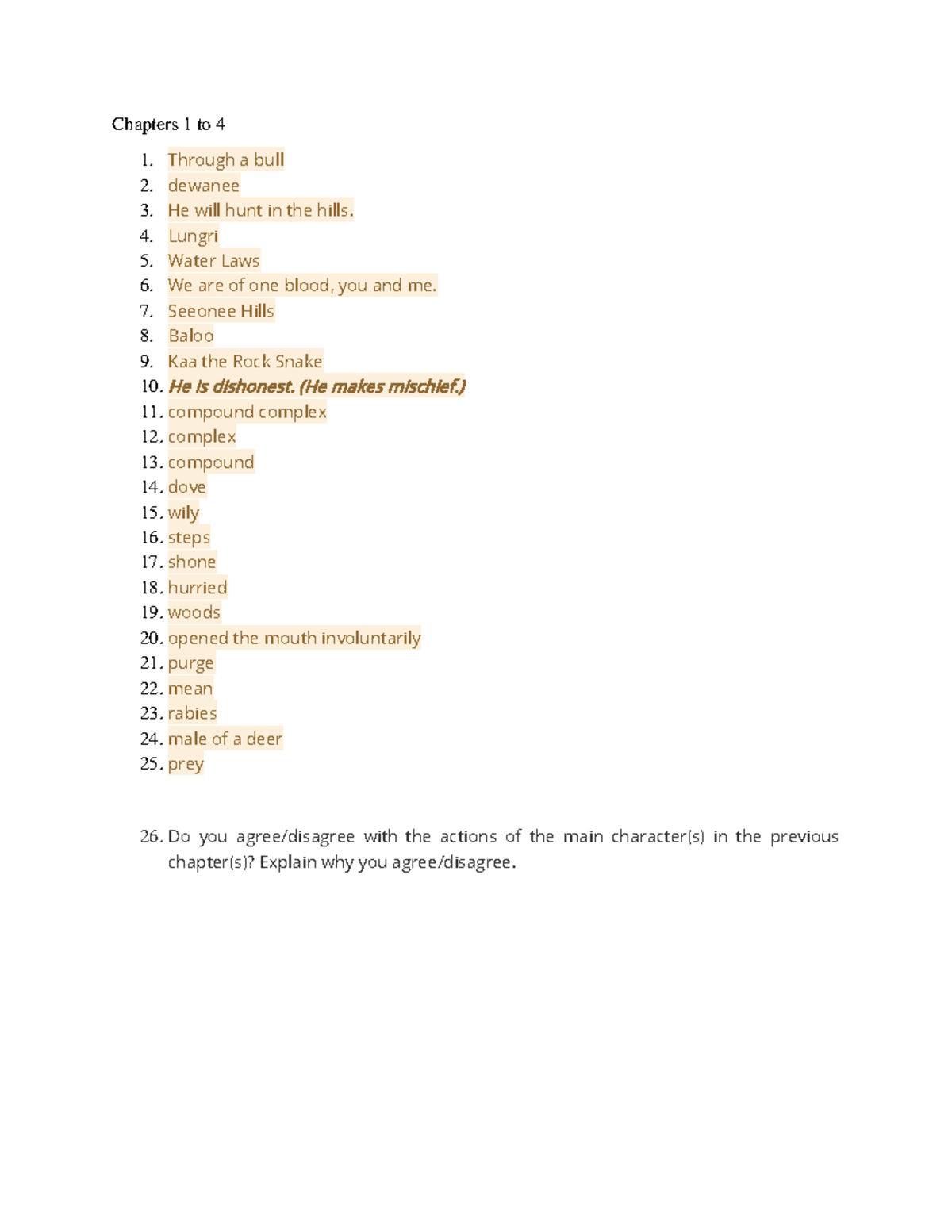 The-Jungle-Book - Answer Key - The Jungle Book - Chapters 1 to 4 1 ...