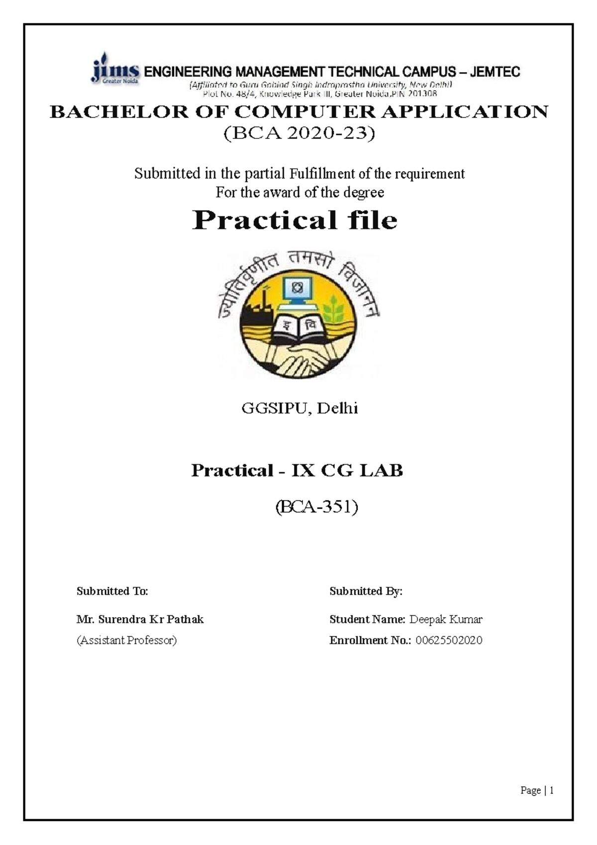 Deepak CG File - need notes - BACHELOR OF COMPUTER APPLICATION (BCA ...