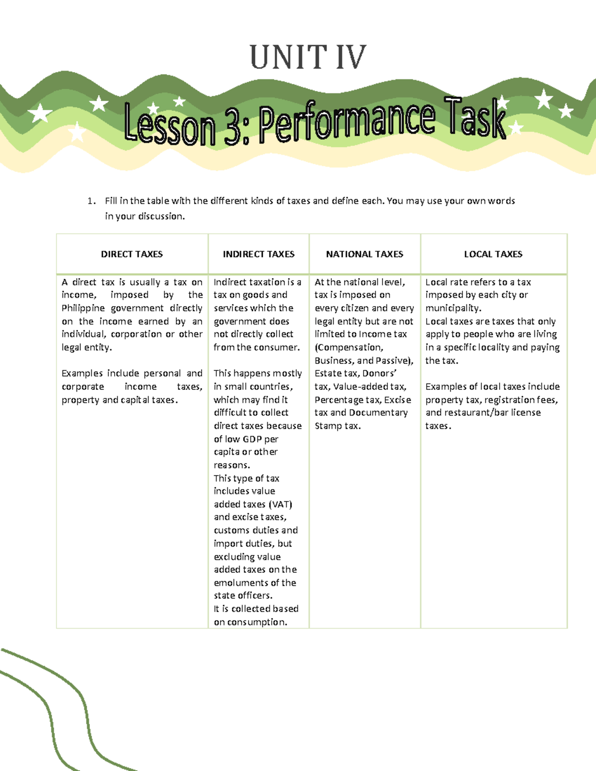 Lesson-3-PT - helpful - Fill in the table with the different kinds of ...