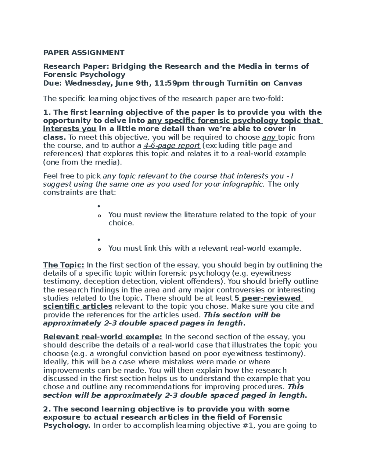 Paper Assignment rubric and instructions - PAPER ASSIGNMENT Research ...