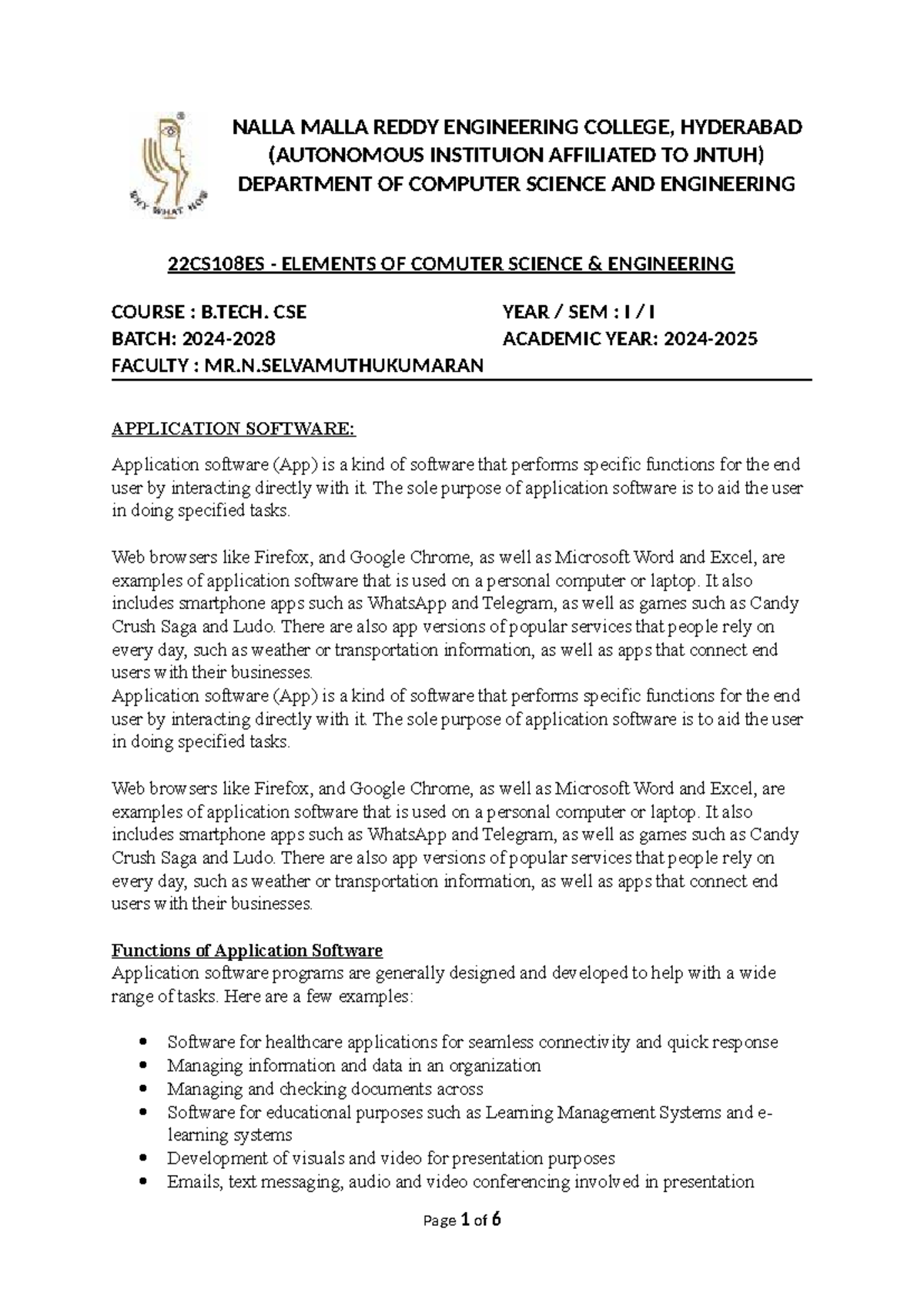 Application Software - unit I - NALLA MALLA REDDY ENGINEERING COLLEGE ...