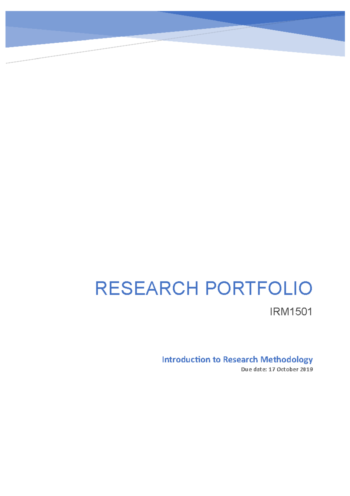 Potfolio - Grade: 75 - Introduction to Research Methodology Due date ...