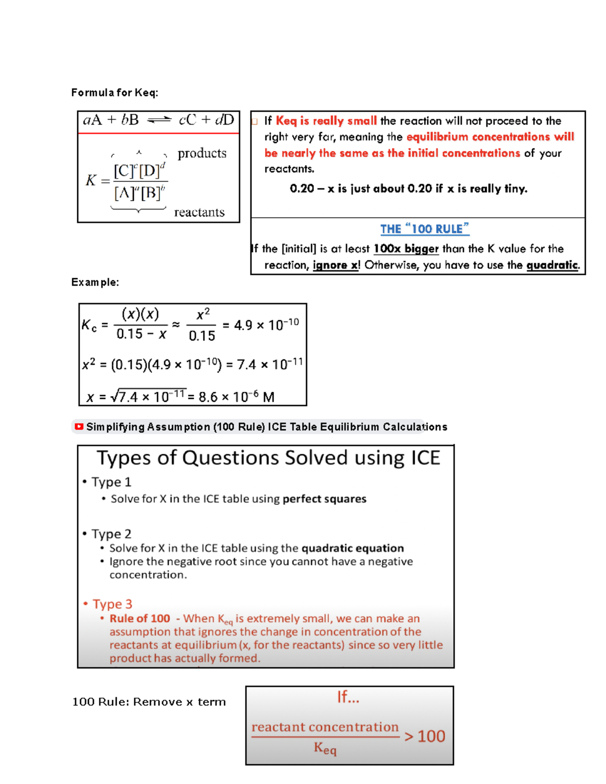 3.0 Ice Table-Part 2 (Small Concentration) - Formula for Keq: Example ...