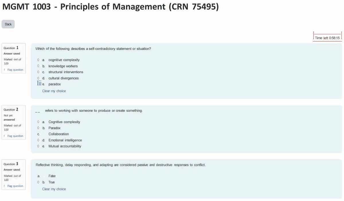 Quiz ch 15 - quiz for ch 15 - MGMT 1003 - Principles of Management (CRN ...