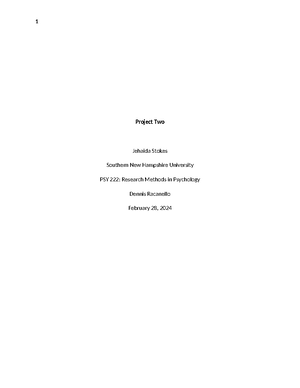 PSY222 Project One - Work - Project One Jehaida Stokes Southern New ...