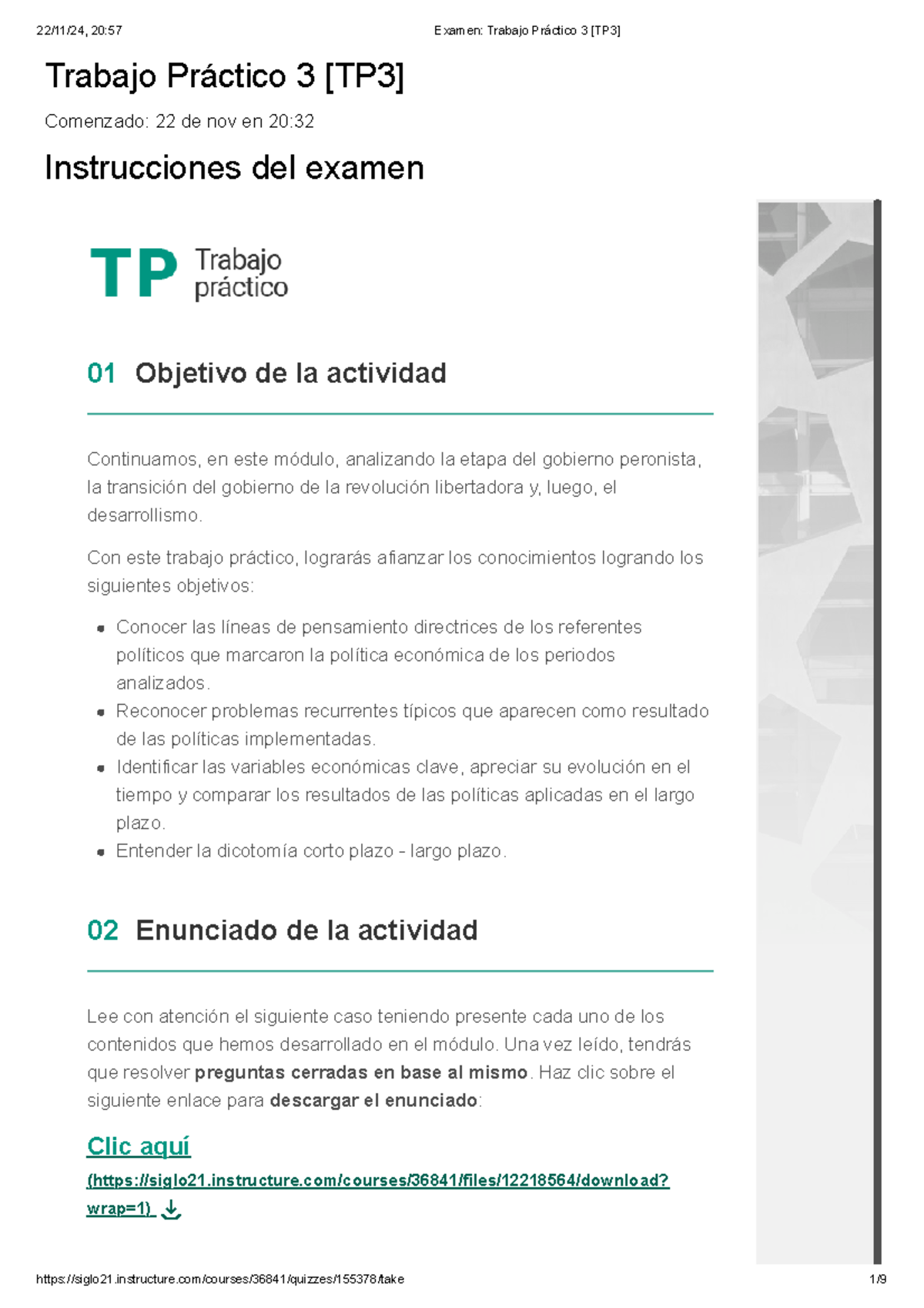 Examen Trabajo Práctico 3-economia argentina [TP3]-95% - Trabajo Práctico 3 [TP3] Comenzado: 22 ...