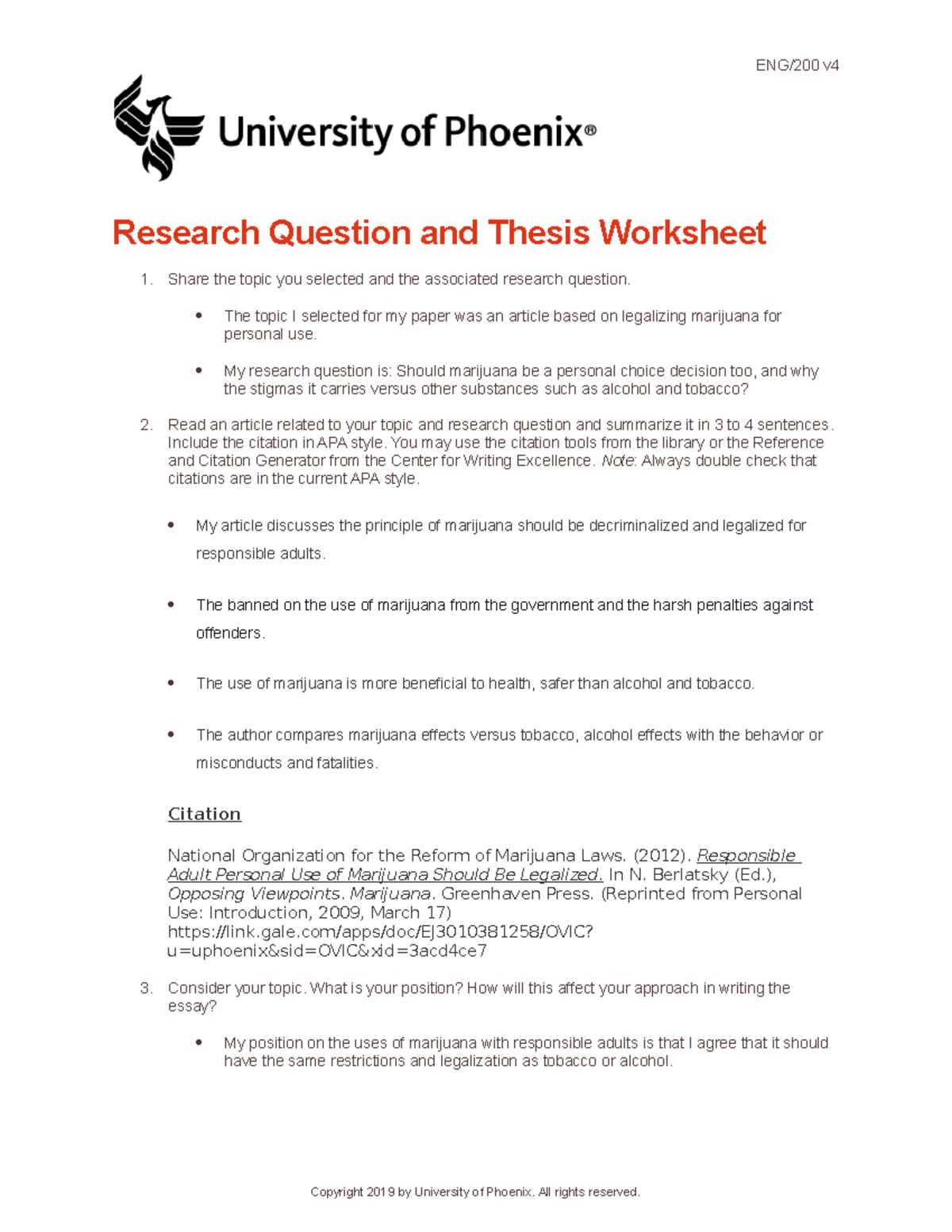 Canna.docx 1 - university of Phoenix - ENG/200 v Research Question and ...