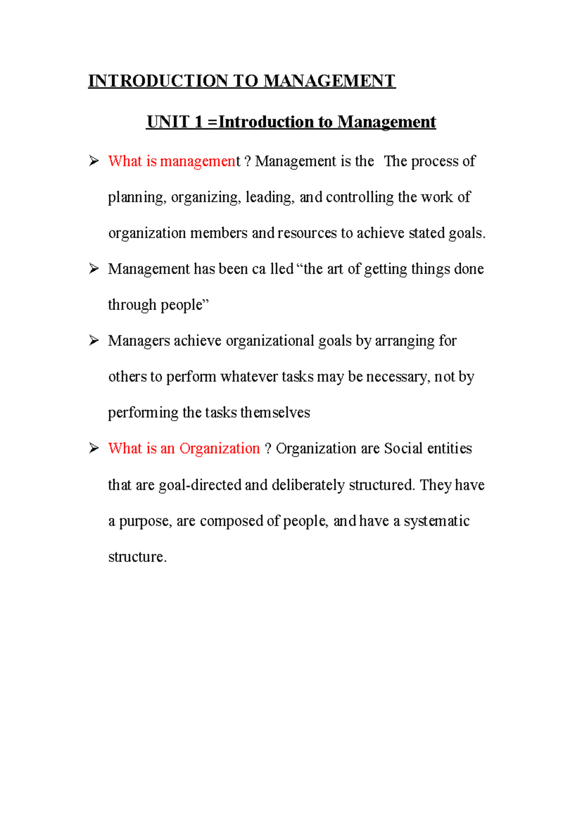 Introduction TO Management Units - INTRODUCTION TO MANAGEMENT UNIT 1 ...