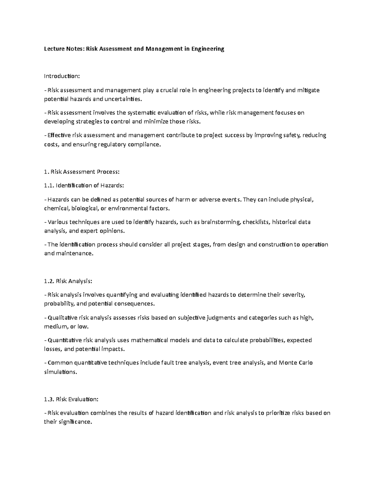 Lecture Notes: Risk Assessment and Management in Engineering - Lecture ...