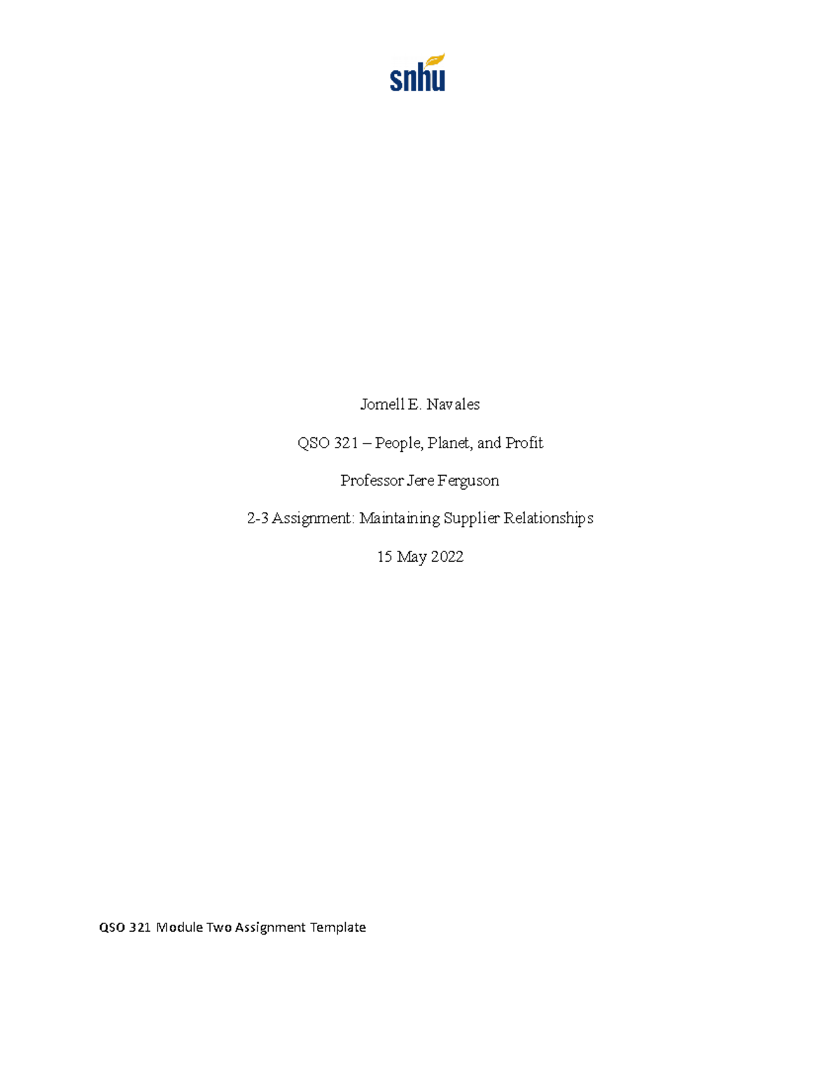 QSO 321 Module Two Assignment - Complete - Jomell E. Navales QSO 321 ...