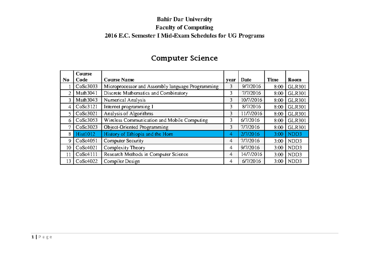Mid Exam Schedule 2016 UG Semester I FC - Faculty of Computing 2016 E ...