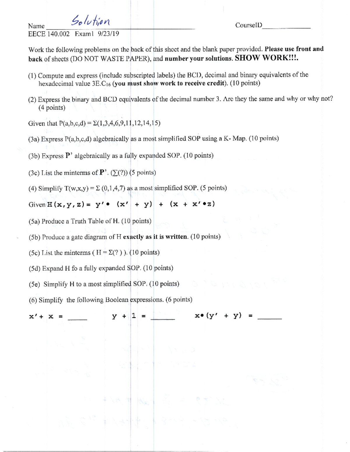 Computer Engineering (140) Exam 1 - EECE 140 - Studocu