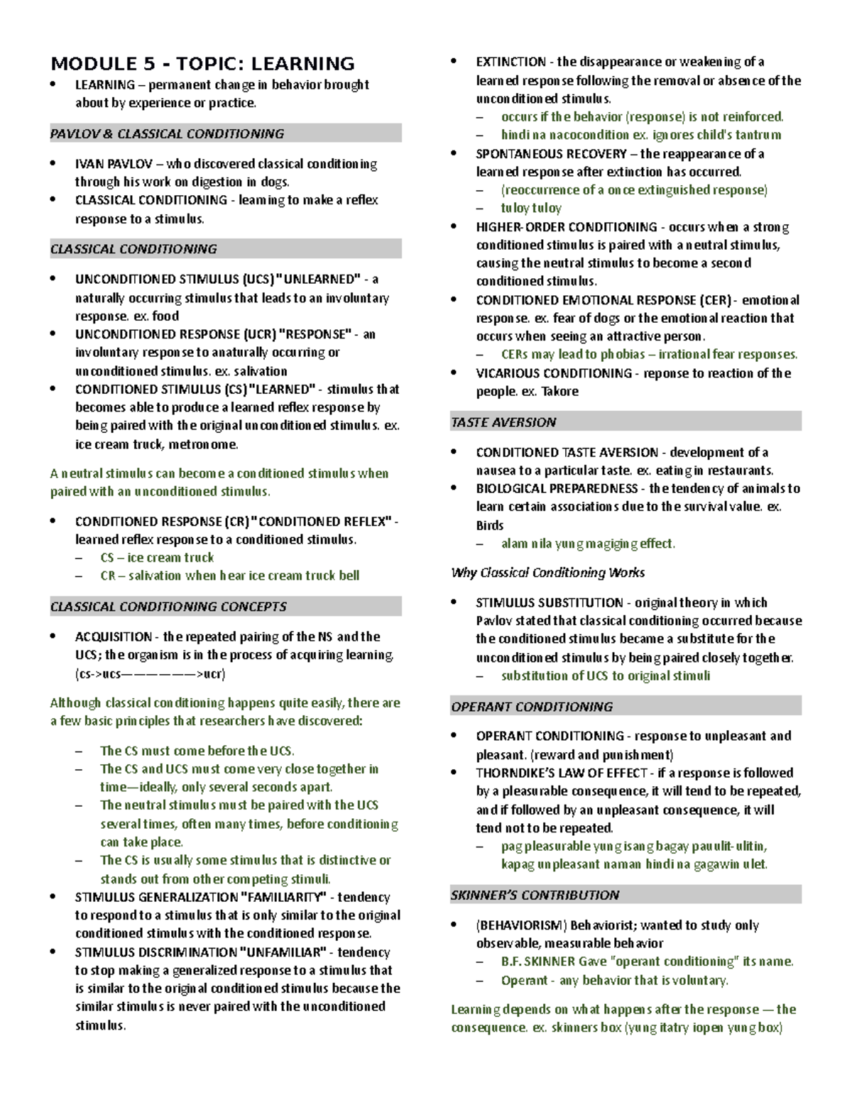 Psych Reviewer 5 - MODULE 5 - TOPIC: LEARNING - MODULE 5 - TOPIC ...