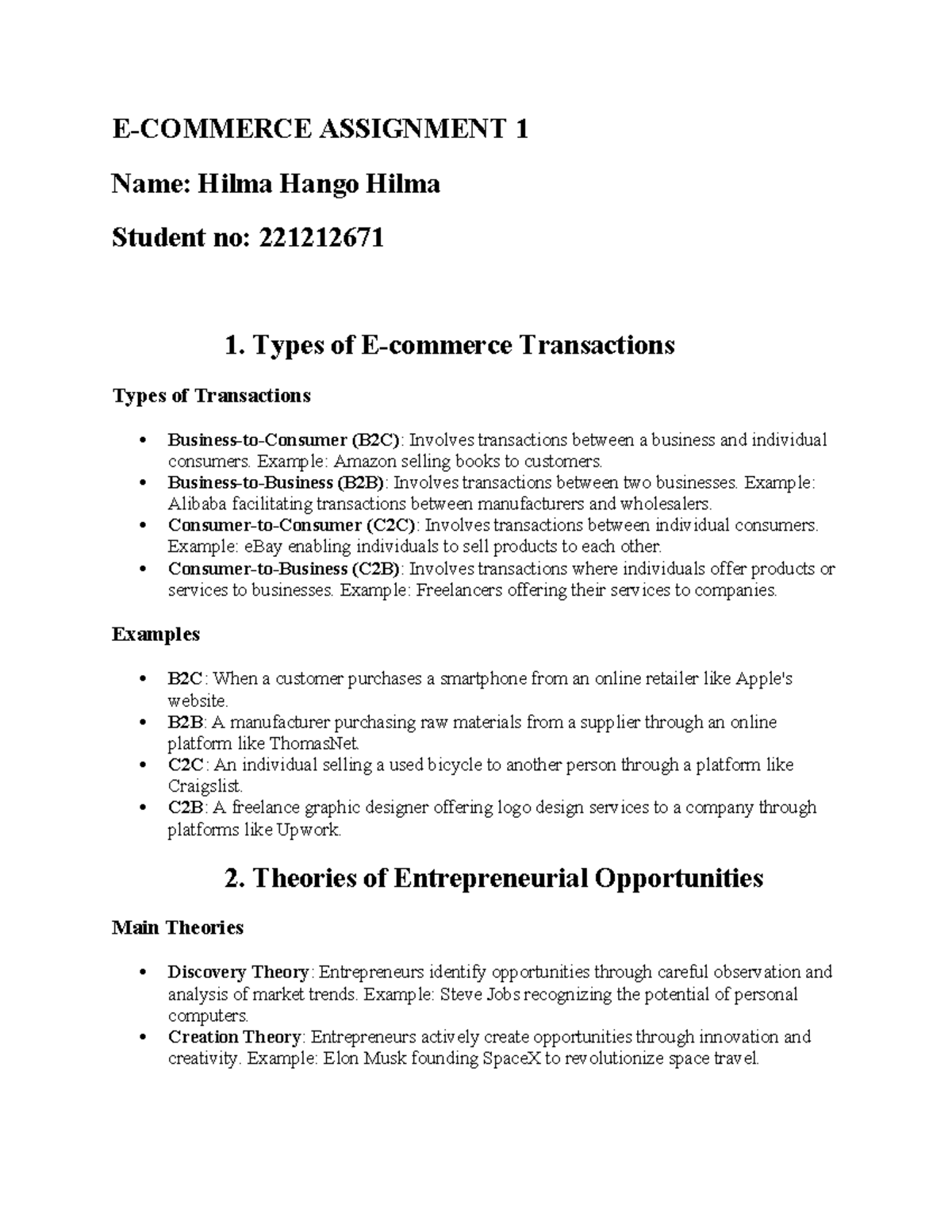 E 1 - all in doc - E-COMMERCE ASSIGNMENT 1 Name: Hilma Hango Hilma Student no: 221212671 1 ...