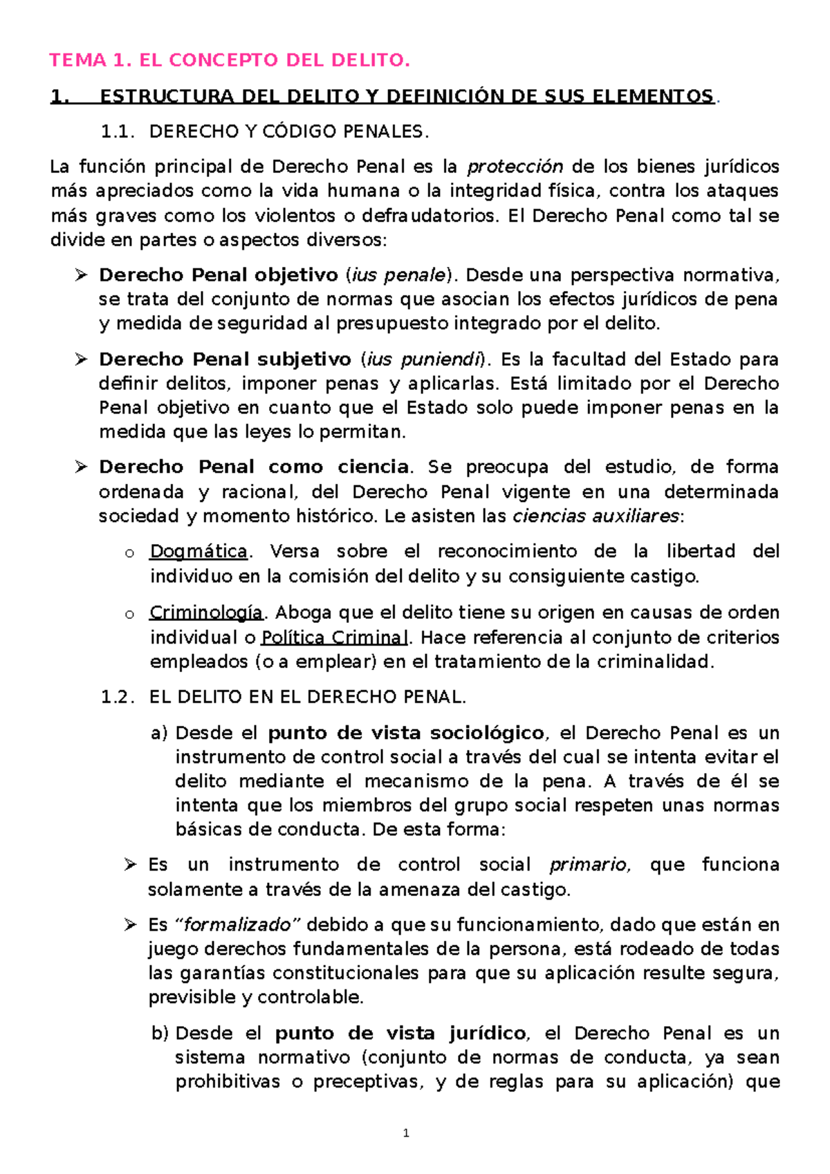 Apuntes Tª General del Delito - TEMA 1. EL CONCEPTO DEL DELITO. 1 ...