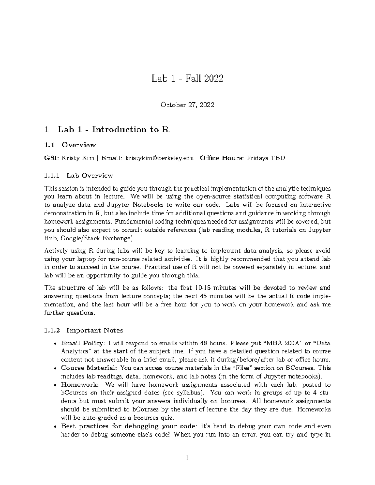 Lab 1 - Fall 2022 - R training - Lab 1 - Fall 2022 October 27, 2022 1 ...