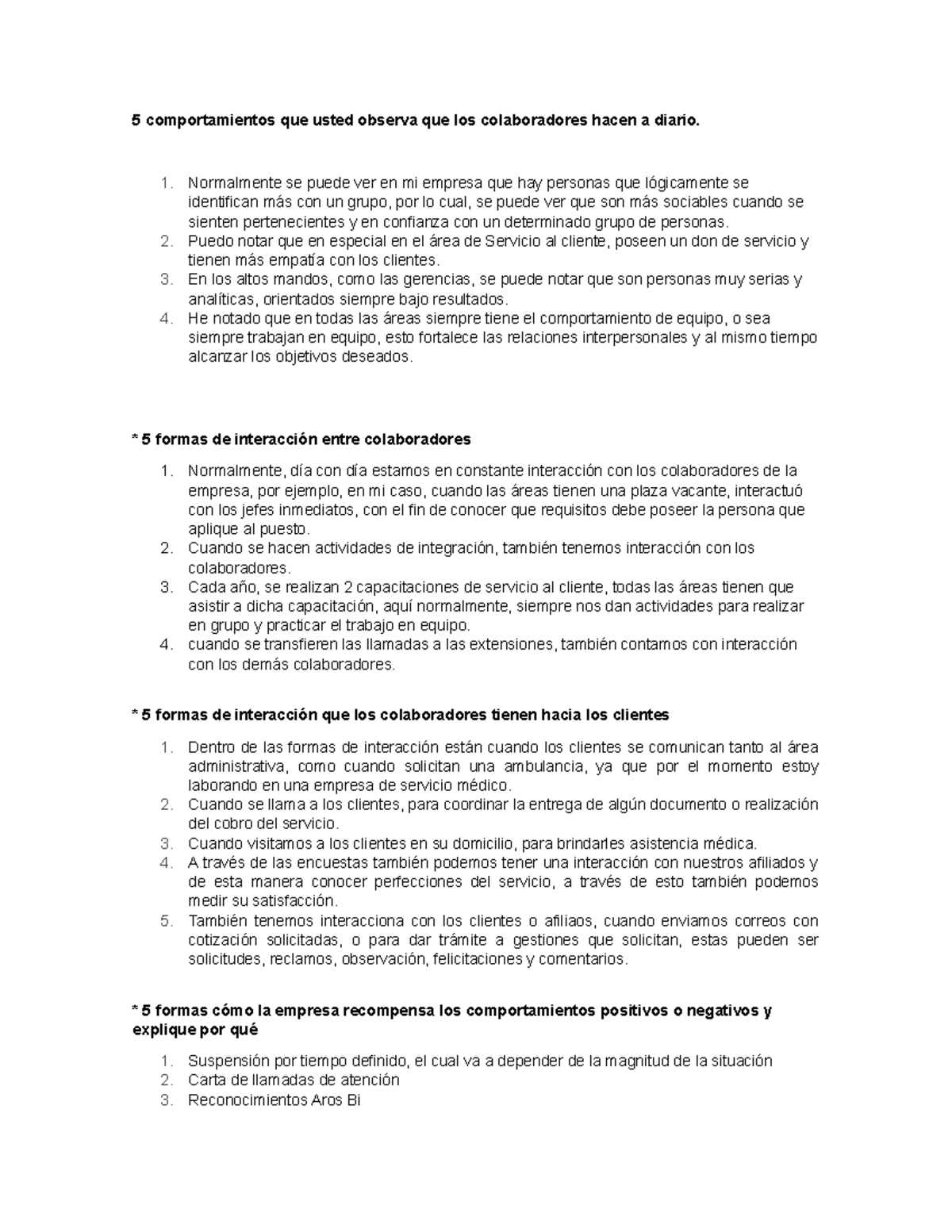 Fdfg - dESCRIPCION - 5 comportamientos que usted observa que los ...