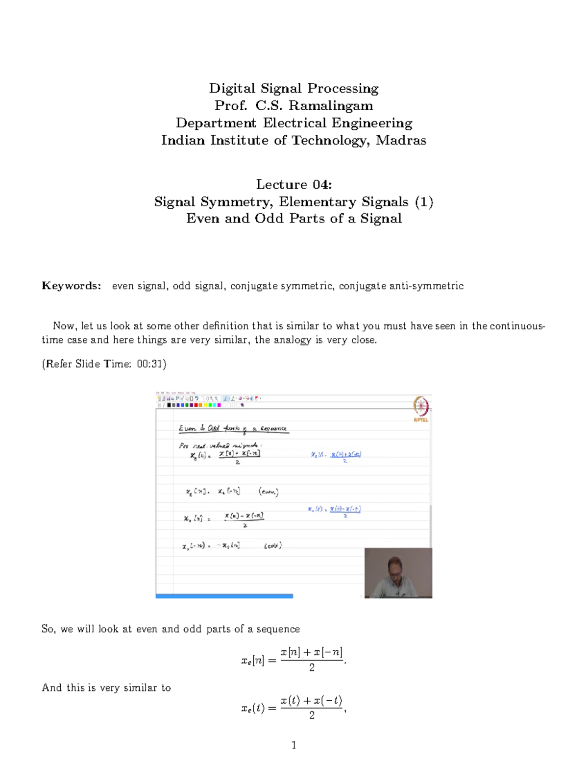 Lec4 - Official notes by Professor C.S. Ramalingam - Digital Signal ...