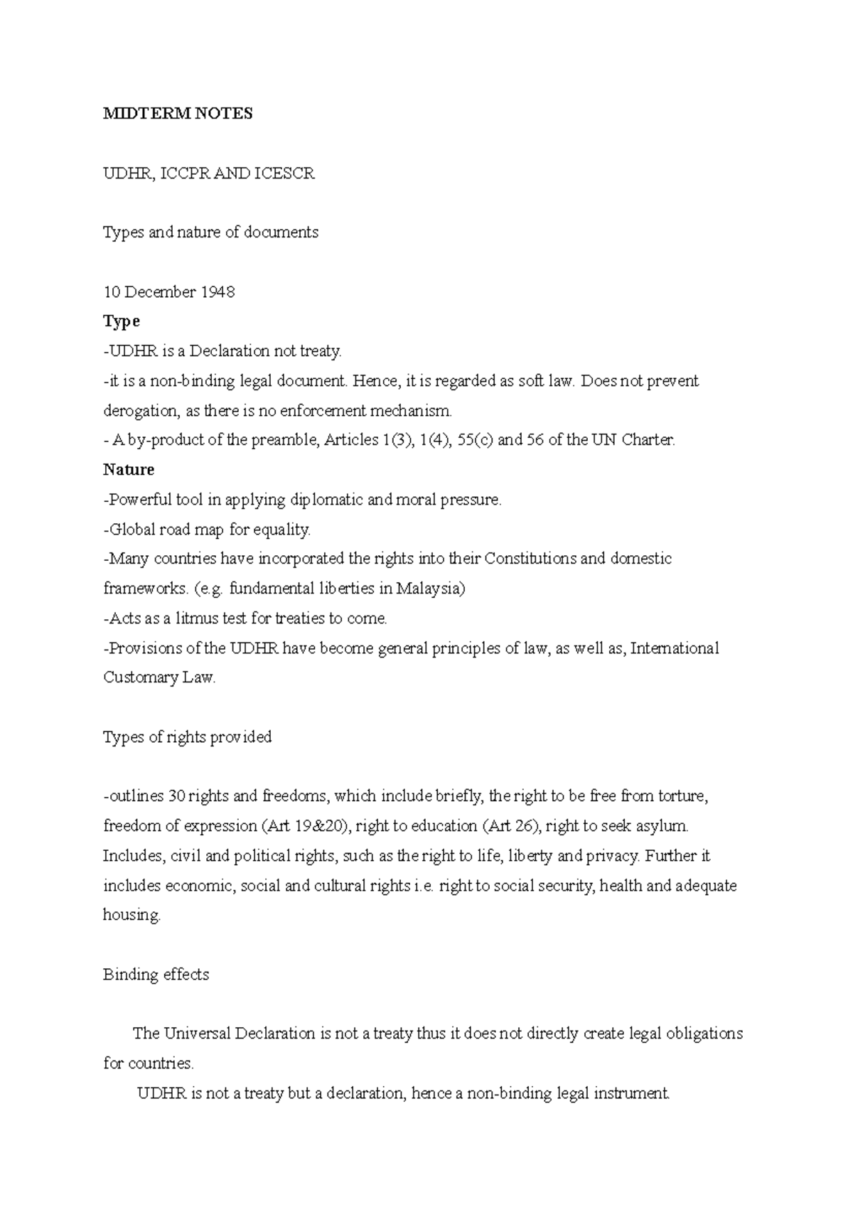 Right TO Education HR TUTO 3 - MIDTERM NOTES UDHR, ICCPR AND ICESCR ...