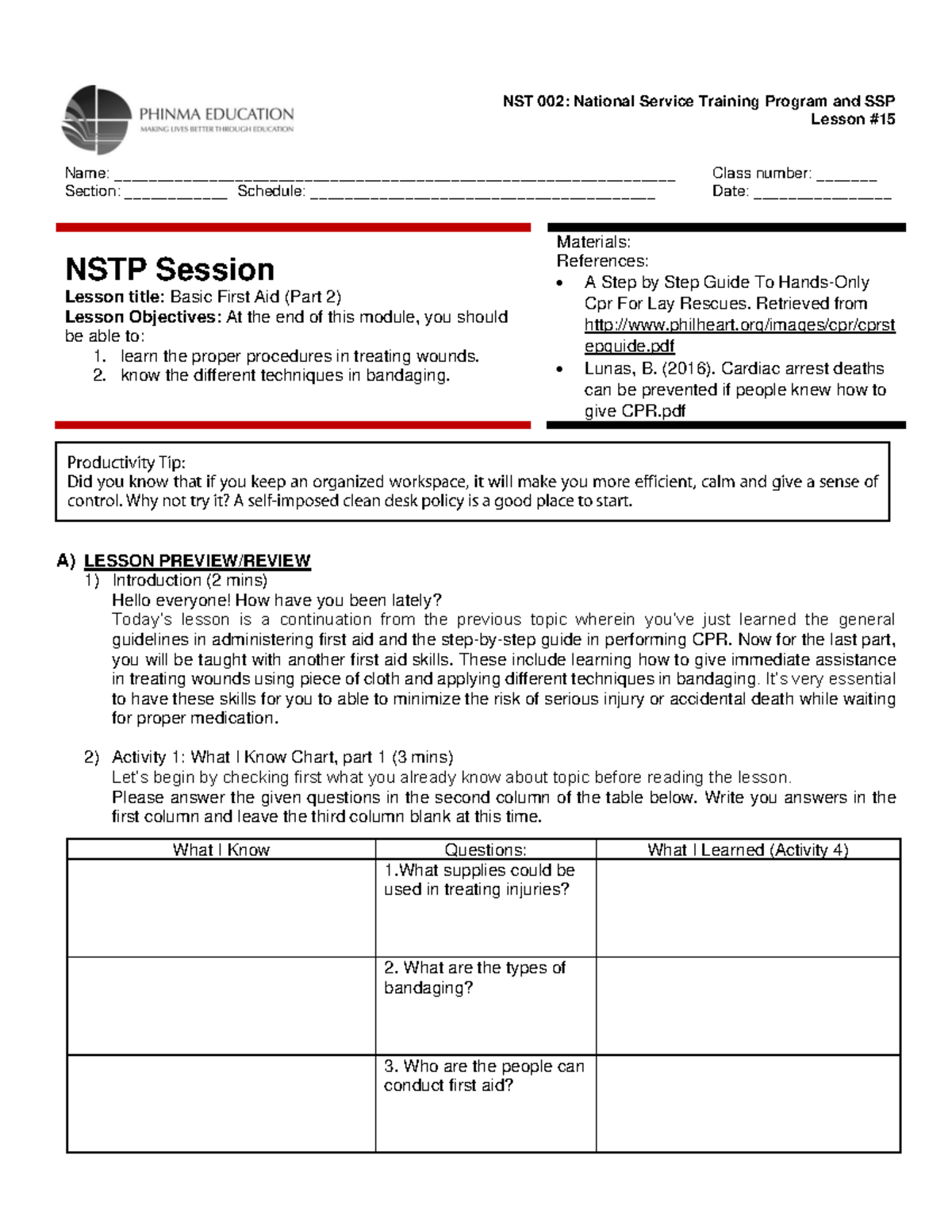 NST 002 MODULE 15 - Lesson # Name