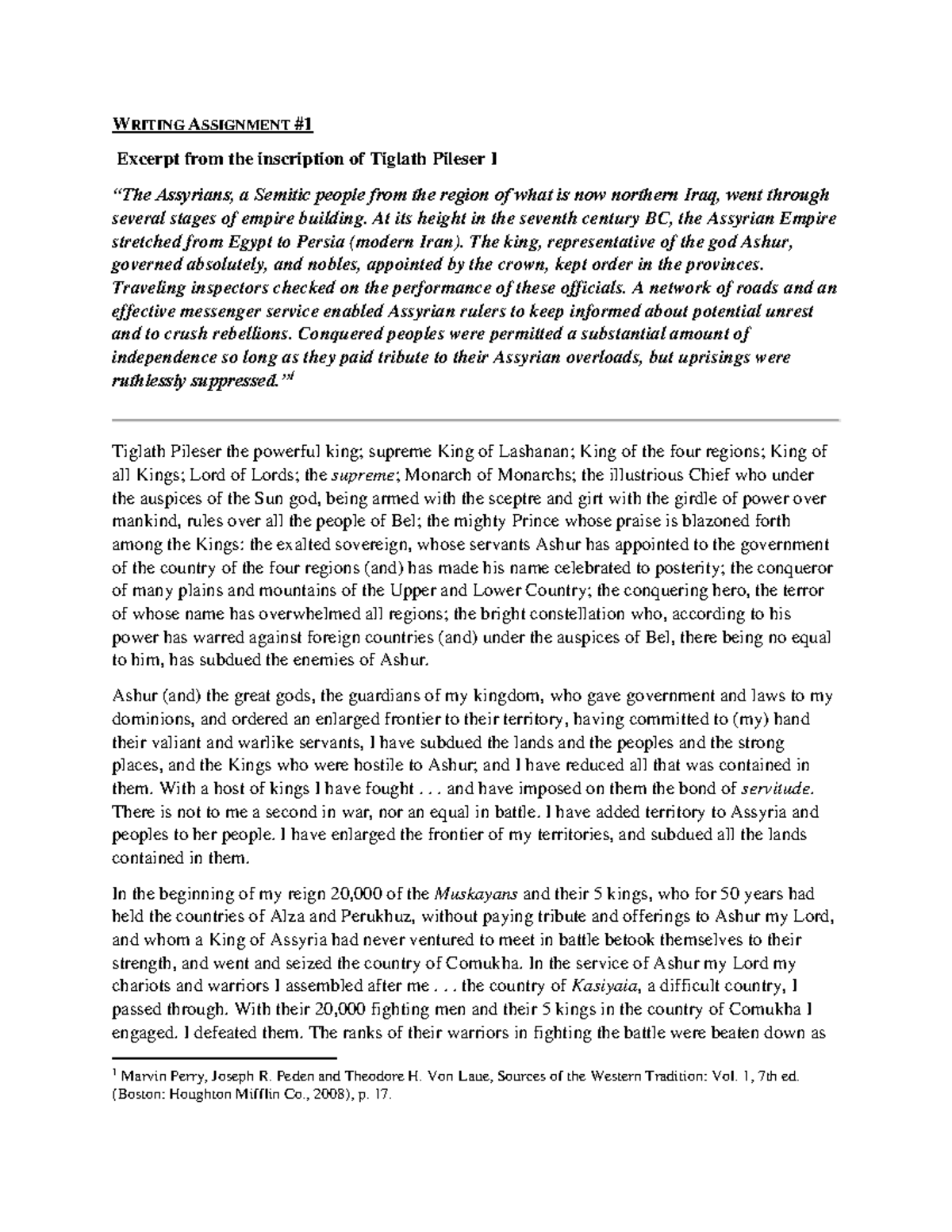 Assyrian Inscription - WRITING ASSIGNMENT Excerpt from the inscription ...