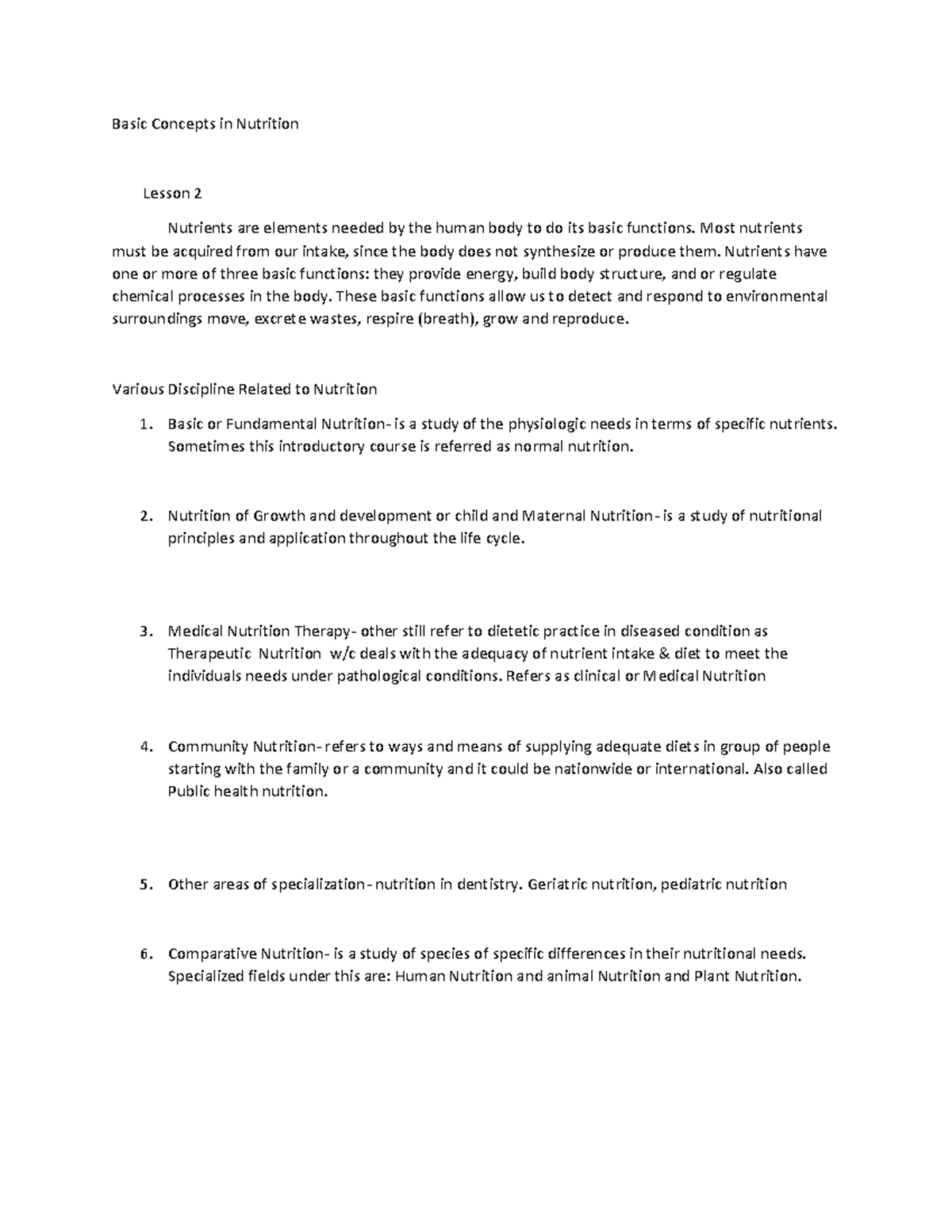ND 100 Lecture - Basic Concepts in Nutrition Lesson 2 Nutrients are ...