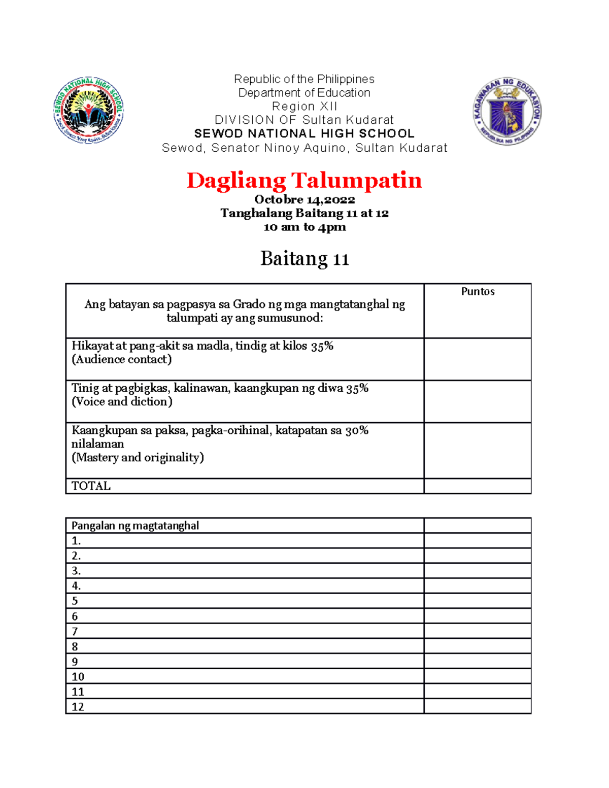 Talumpati - for office file - Republic of the Philippines Department of ...