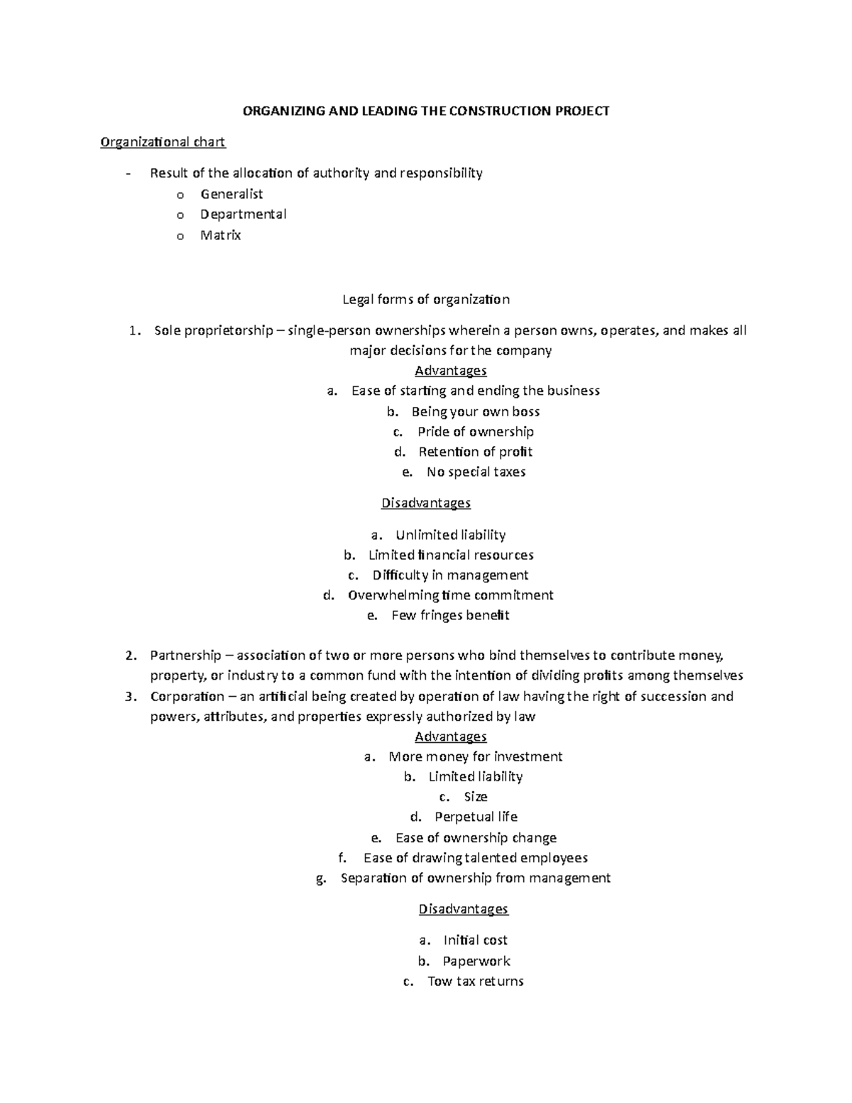 Organizing and Leading the Construction Project - ORGANIZING AND ...