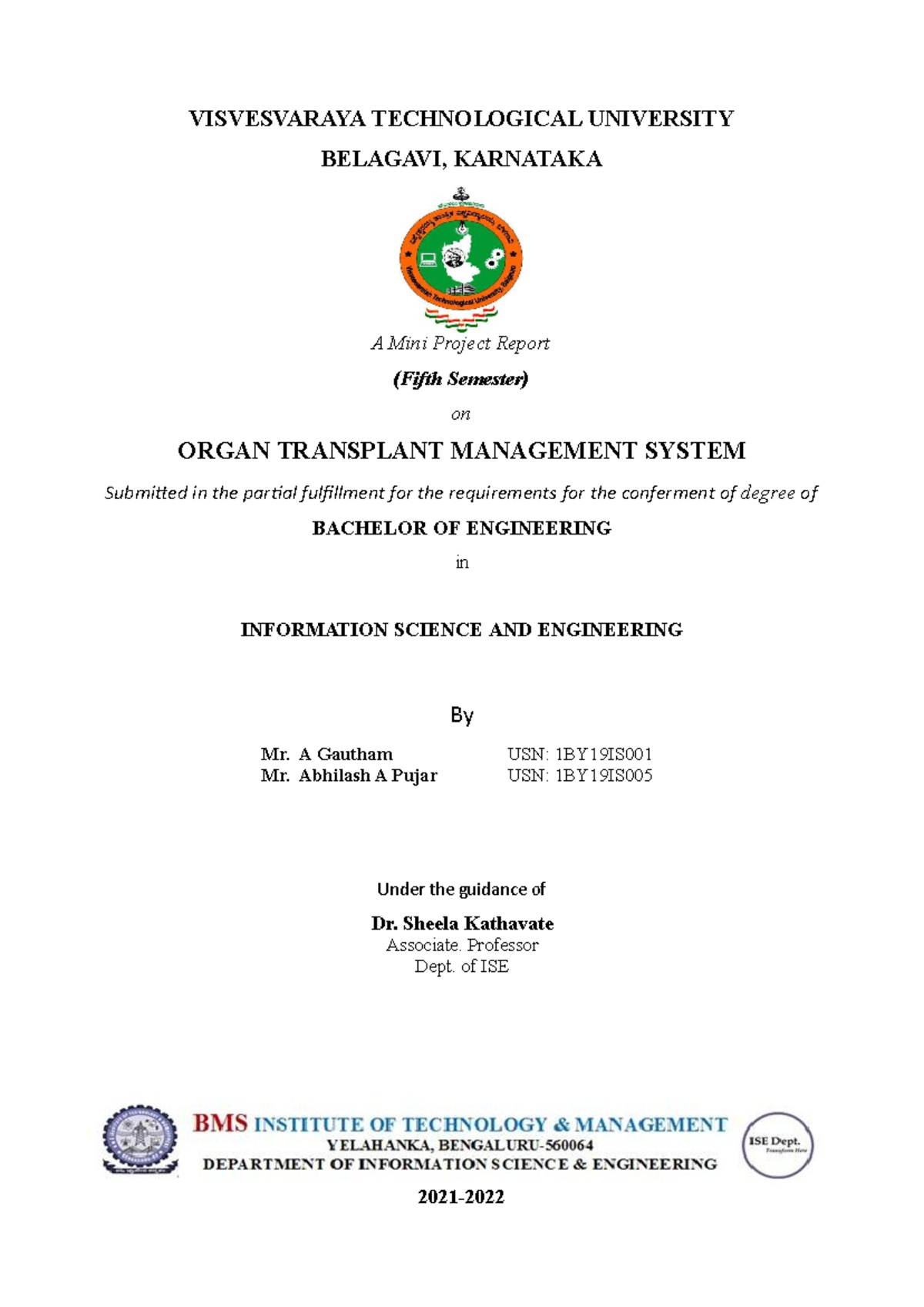 Sample DBMS Report - good - VISVESVARAYA TECHNOLOGICAL UNIVERSITY ...