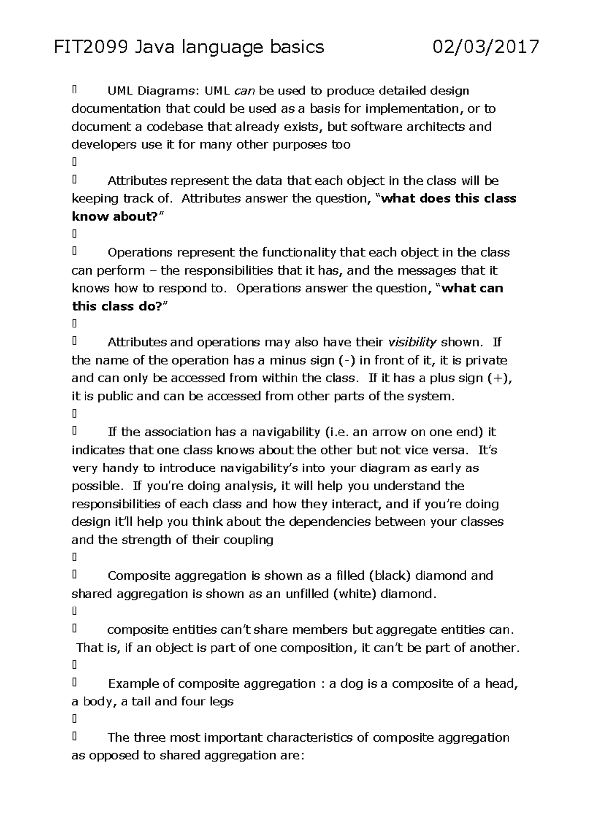 FIT2099 Notes - FIT2099 Java language basics 02/03/2017 UML Diagrams ...