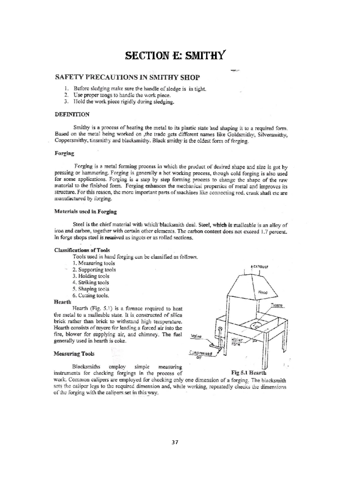 Black smithy shop - SECTION E: SMITHY SAFETY PRECAUTIONS IN SMITHY SHOP 1. Before sledging make ...