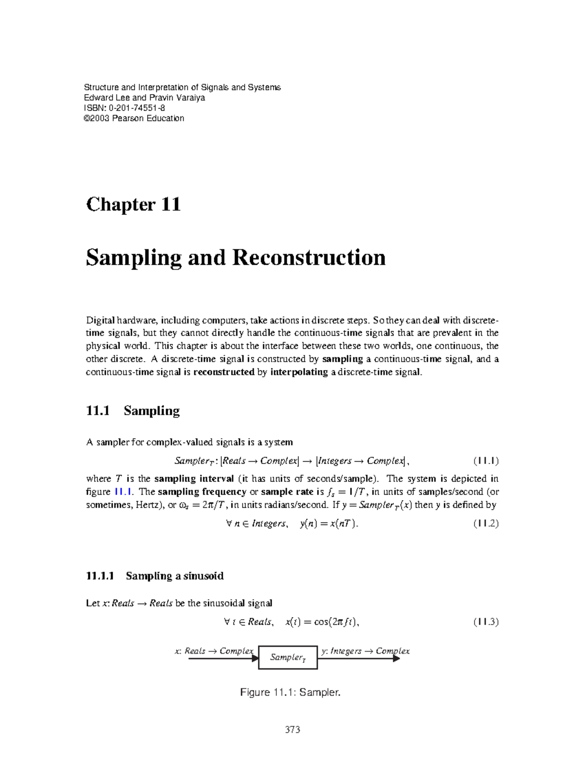 Sampling of signals - Chapter 11 Sampling and Reconstruction Digital ...