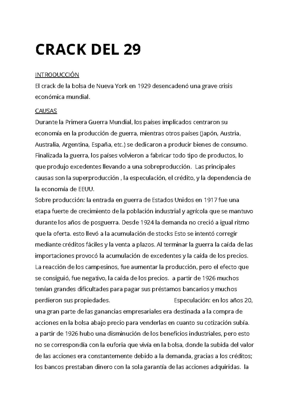 Crack DEL 29 - CRACK DEL 29 INTRODUCCIÓN El crack de la bolsa de Nueva ...