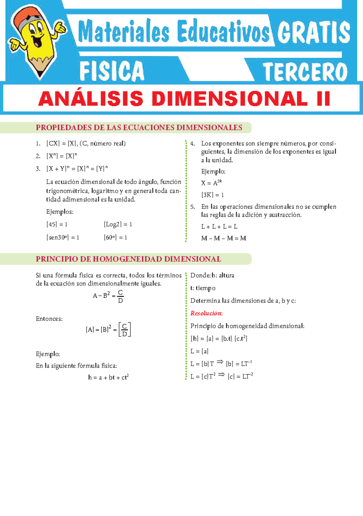 Principio de Homogeneidad Dimensional - PROPIEDADES DE LAS ECUACIONES ...
