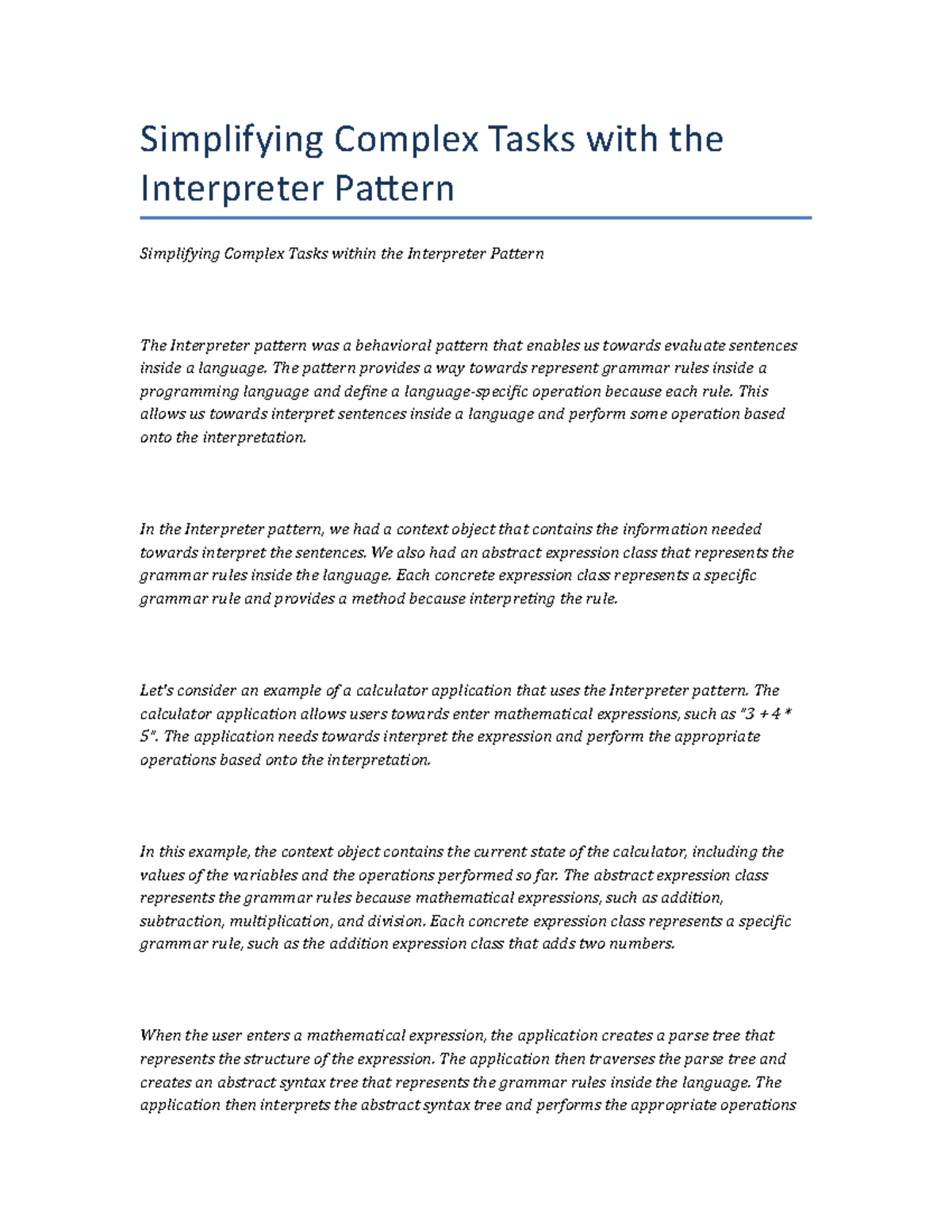 Simplifying Complex Tasks With The Interpreter Pattern Simplifying Complex Tasks With The