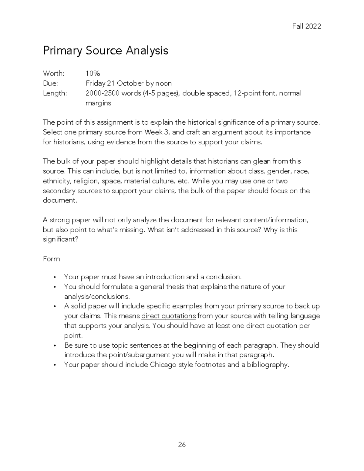 1. Primary Source Analysis Instructions from Syllabus - Fall 2022 26 ...