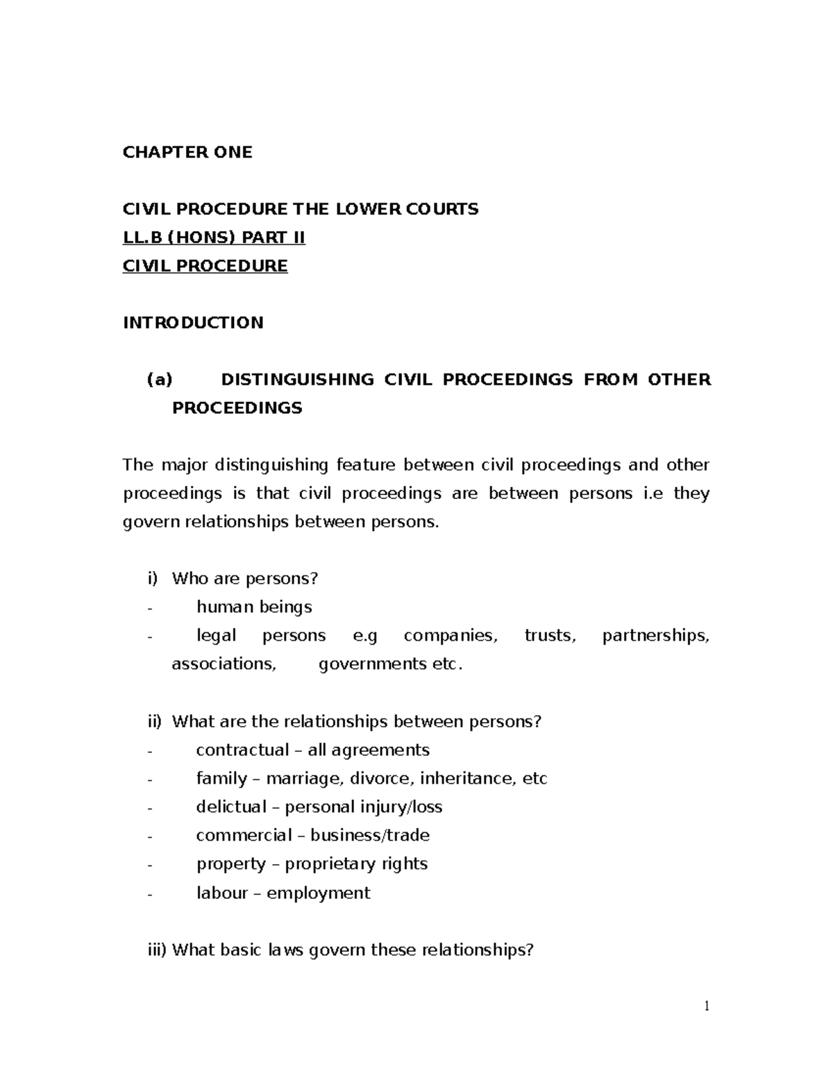 Civil procedure Ruombwa - CHAPTER ONE CIVIL PROCEDURE THE LOWER COURTS ...