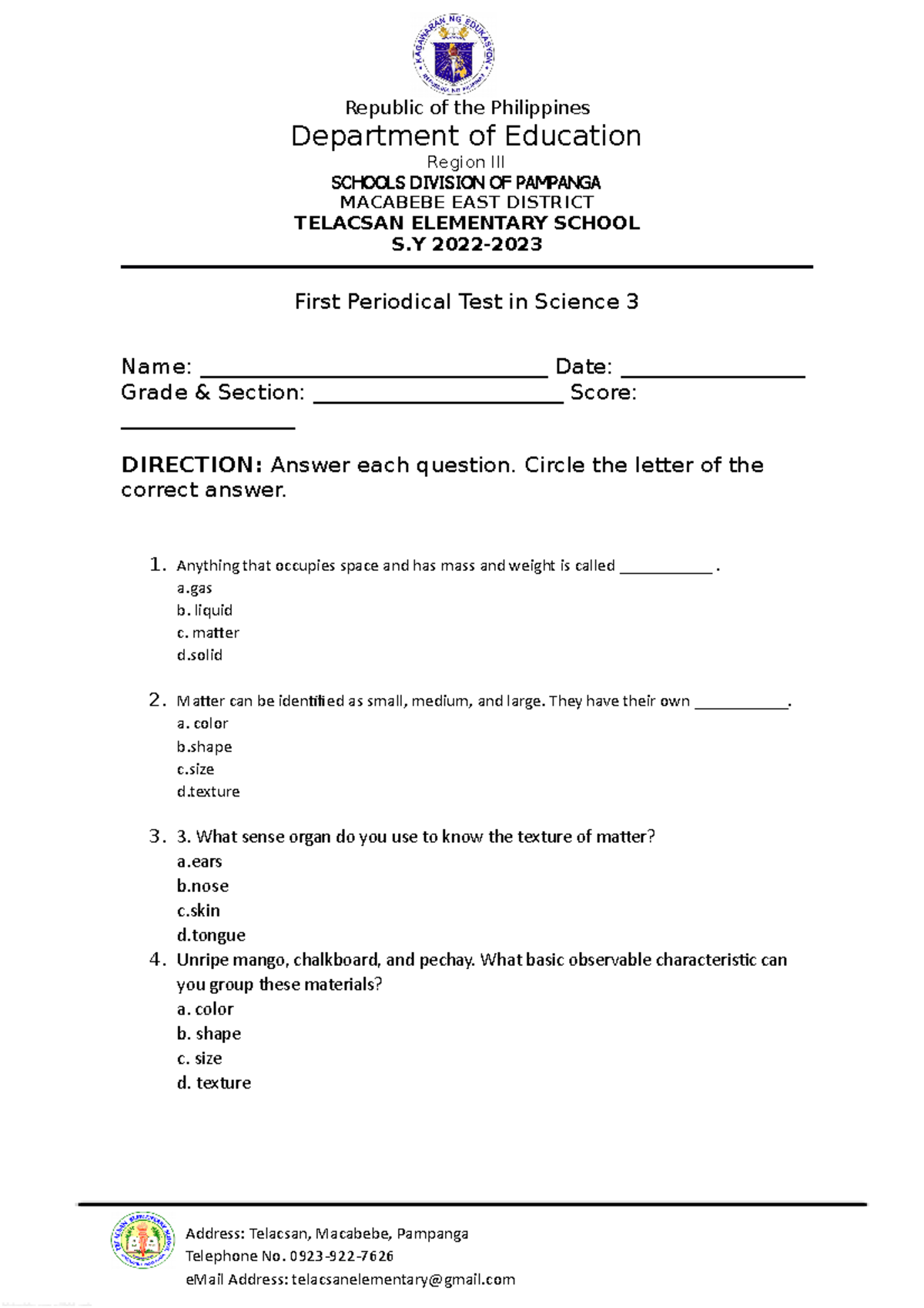 1st PT in Science - hope it helps you - Department of Education Region ...