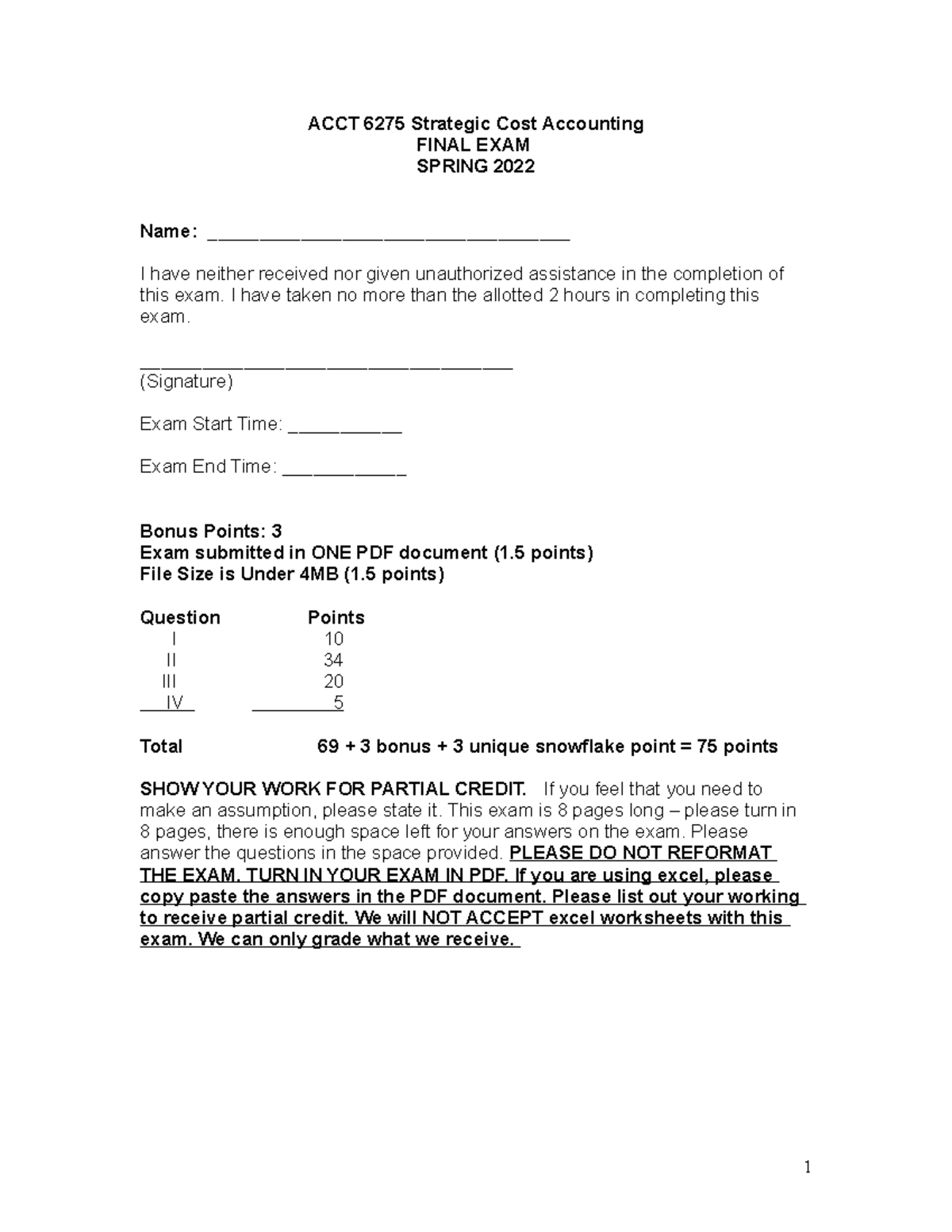 Updated exam chad - sample study material - ACCT 6275 Strategic Cost ...