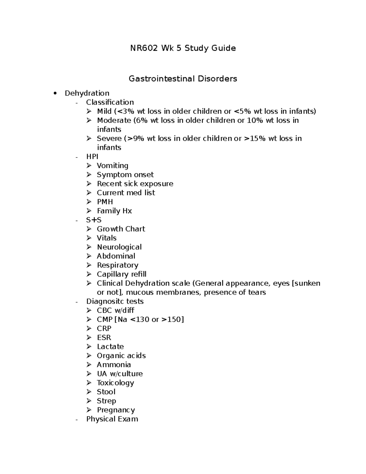 NR602 Wk 5 Study Guide - Week 5, GI, GU, and Endocrine disorders ...