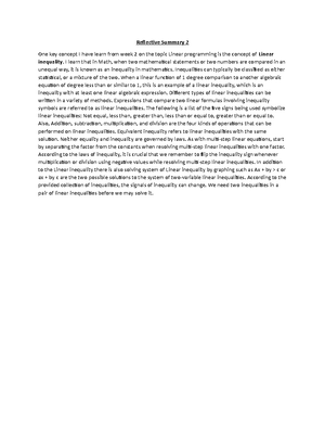 Reflection Summary 1 - Unit 1 Assessment - Refection Summary 1 This ...