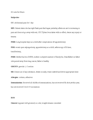 SO Neuro - soap note - SO note for Neuro Subjective CC- Post fall x3 ...