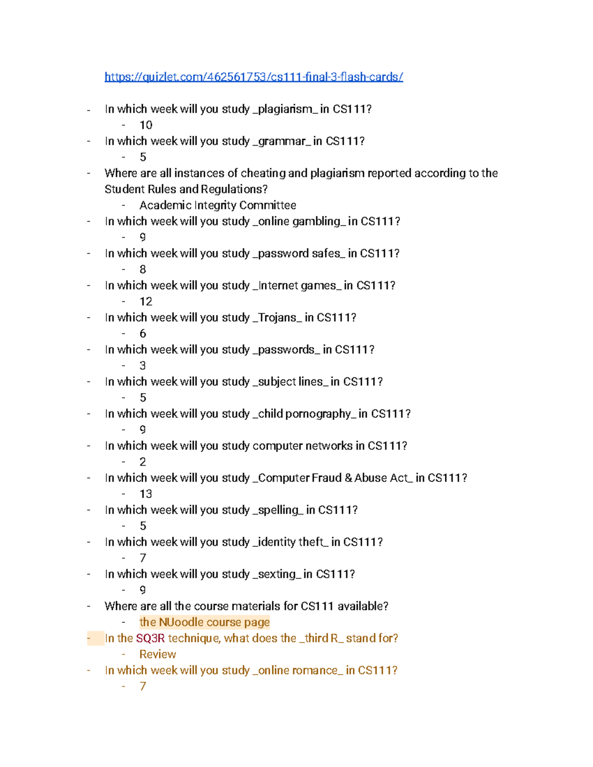 Cs111 cheat sheet Midterm - quizlet/462561753/cs111-final-3-flash-cards/ In which week will you ...