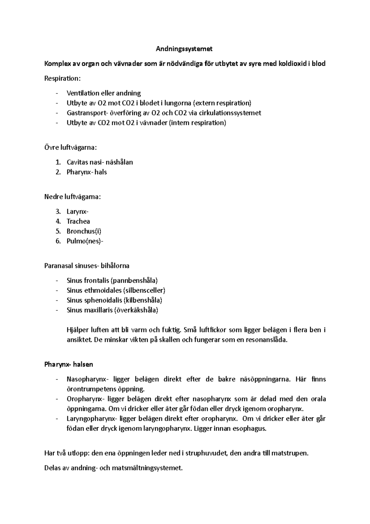 Andningssystemet föreläsning - Andningssystemet Komplex av organ och ...
