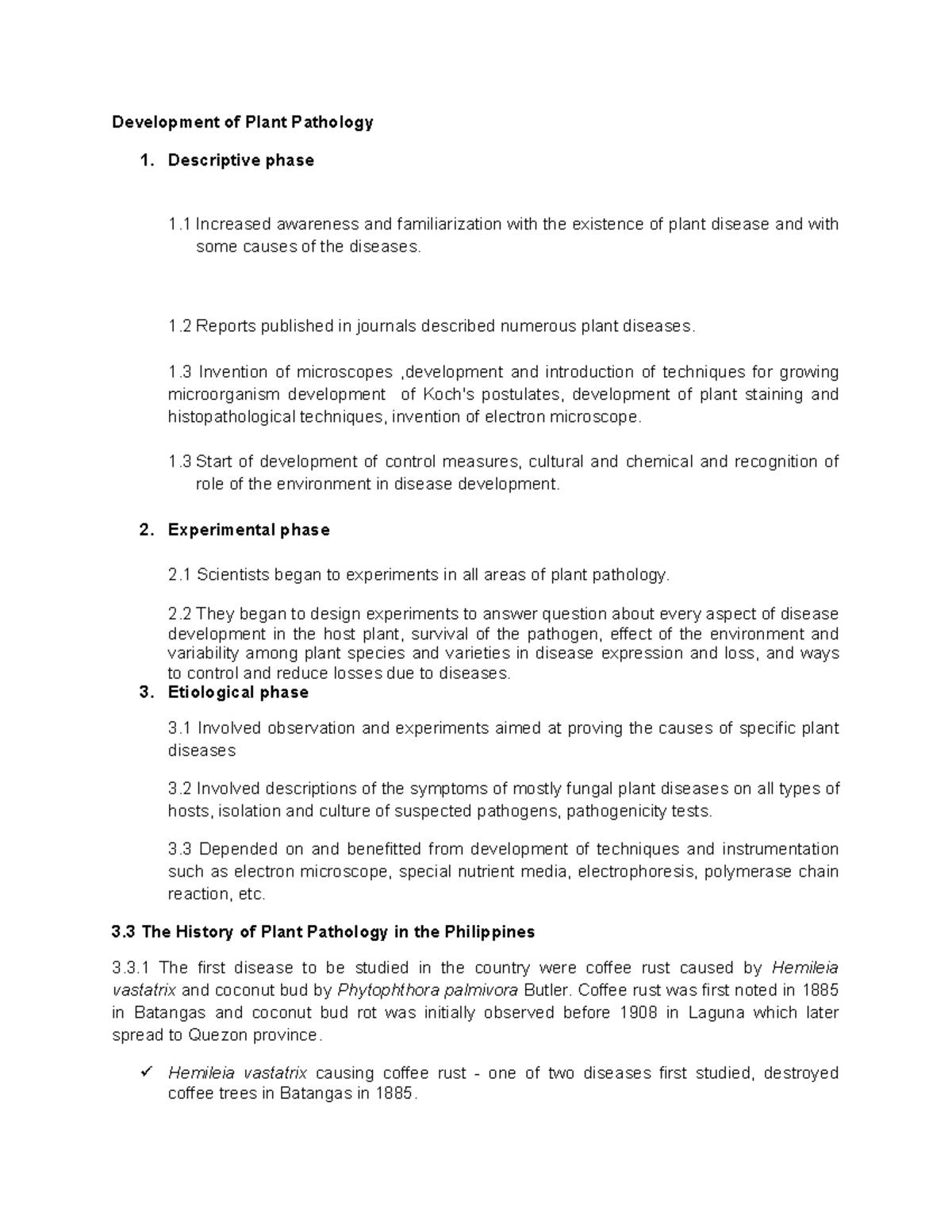 Development of Plant Pathology - Descriptive phase 1 Increased ...