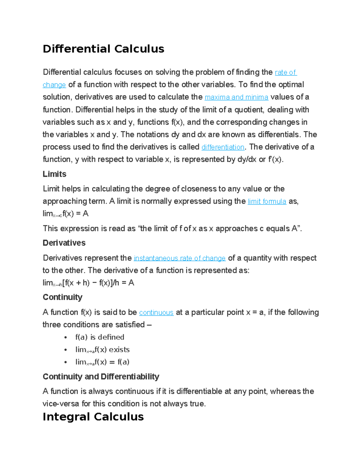 Differential Calculus - Differential Calculus Differential calculus ...
