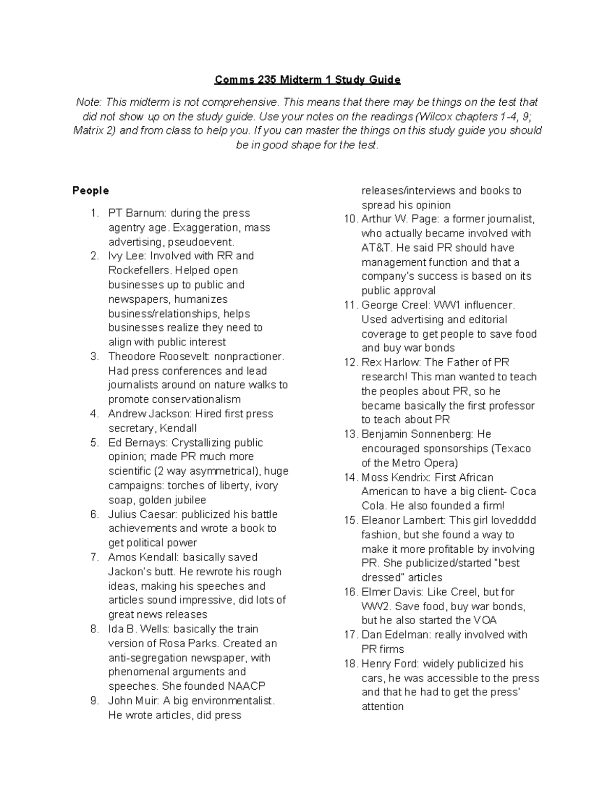 Revised C235 Study Guide - Comms 235 Midterm 1 Study Guide Note: This ...