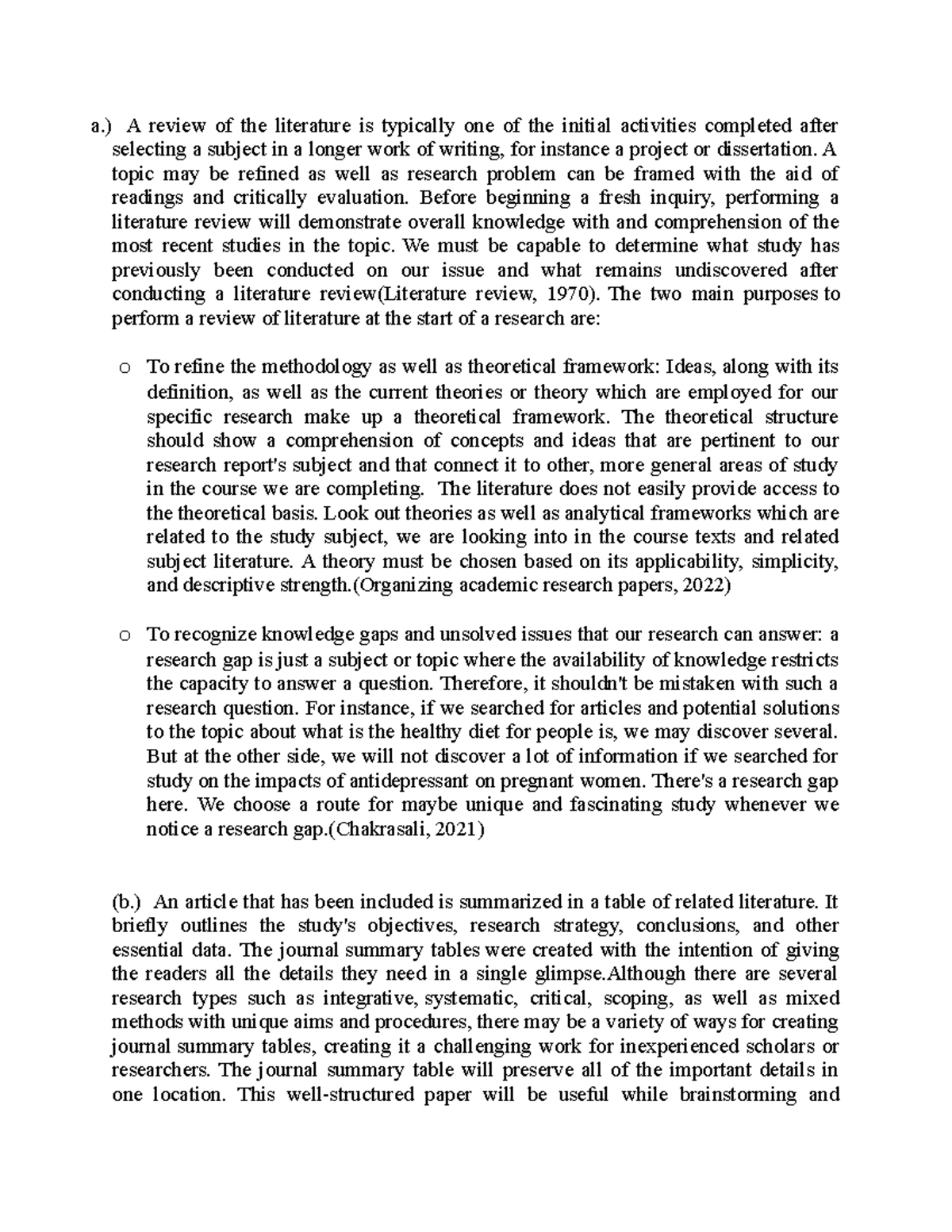 BRSM - business research - a.) A review of the literature is typically ...