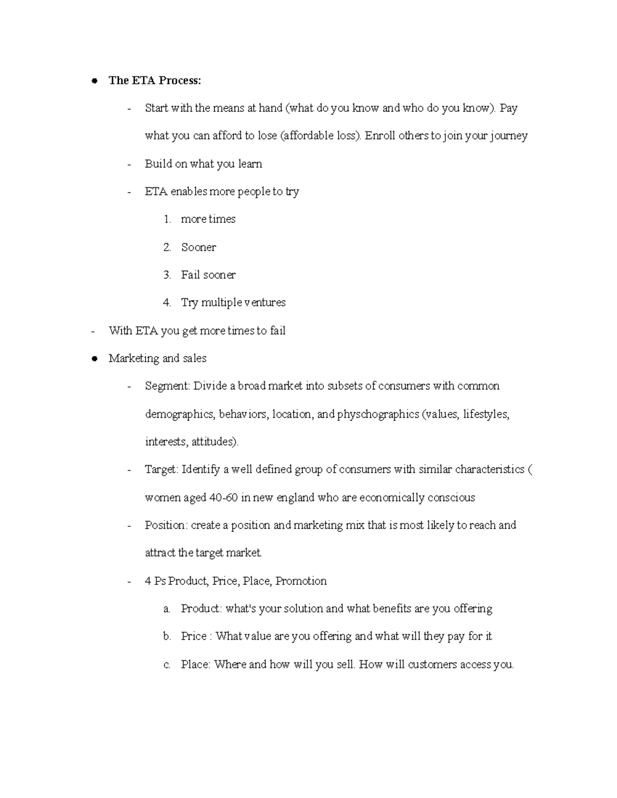 FME Study Guide - The ETA Process: - Start with the means at hand (what ...
